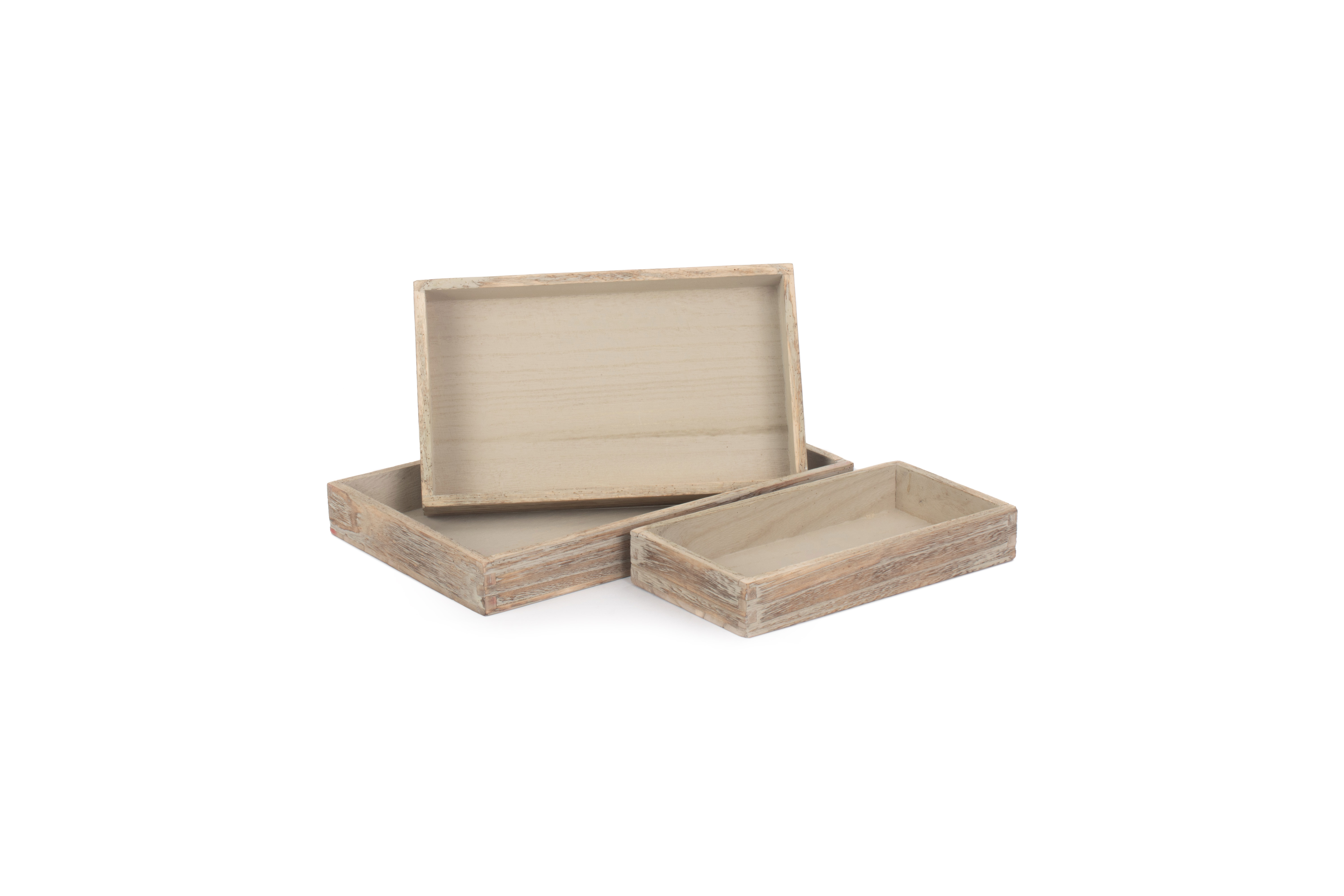 Shallow Display Plinth Tray Set 3 - Wooden Boxes & Crates