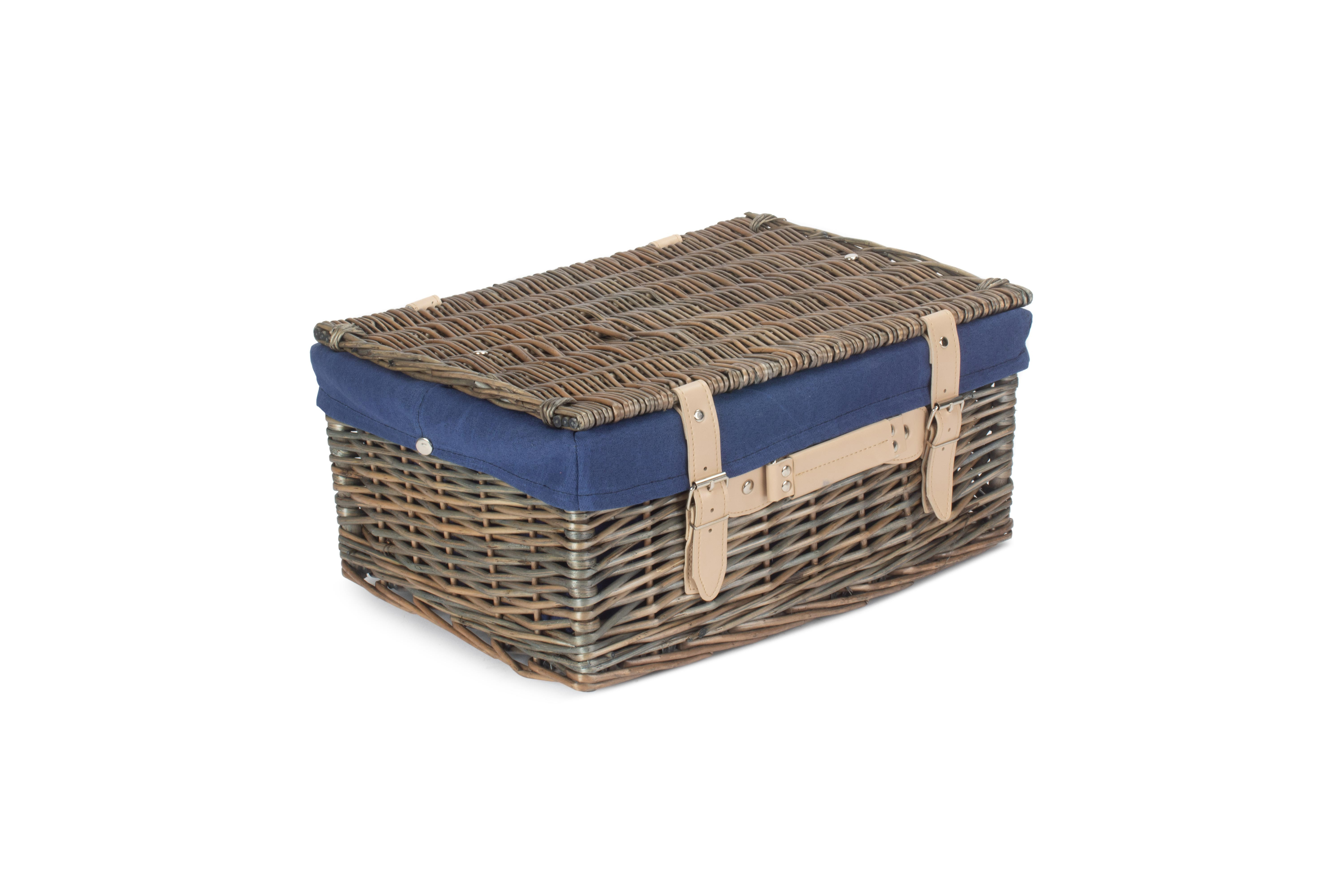 16" Antique Wash Hamper With Navy Blue Lining - Empty Hampers