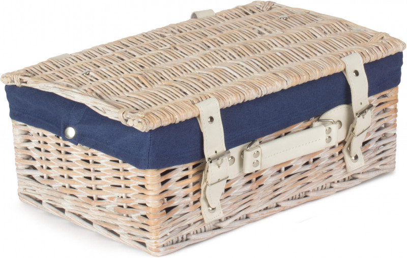 14" White Hamper With Navy Blue Lining - Empty Hampers