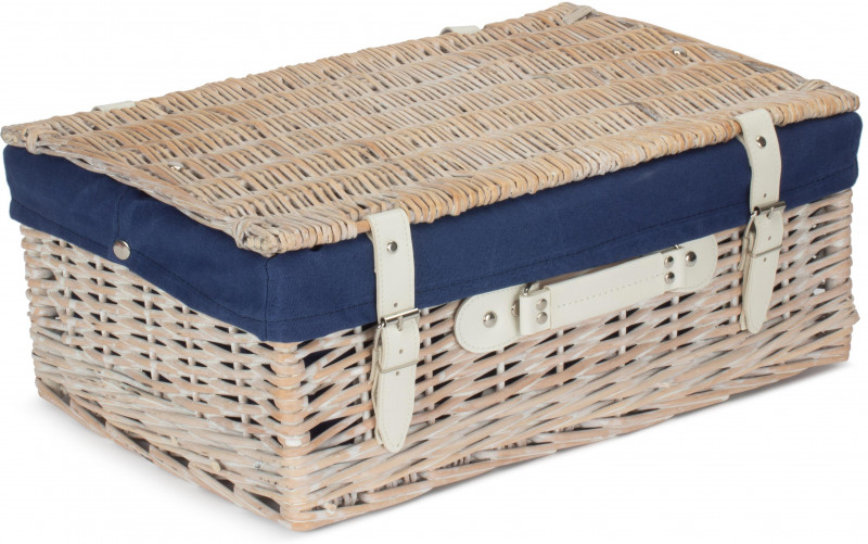 18" White Hamper With Navy Blue Lining - Empty Hampers