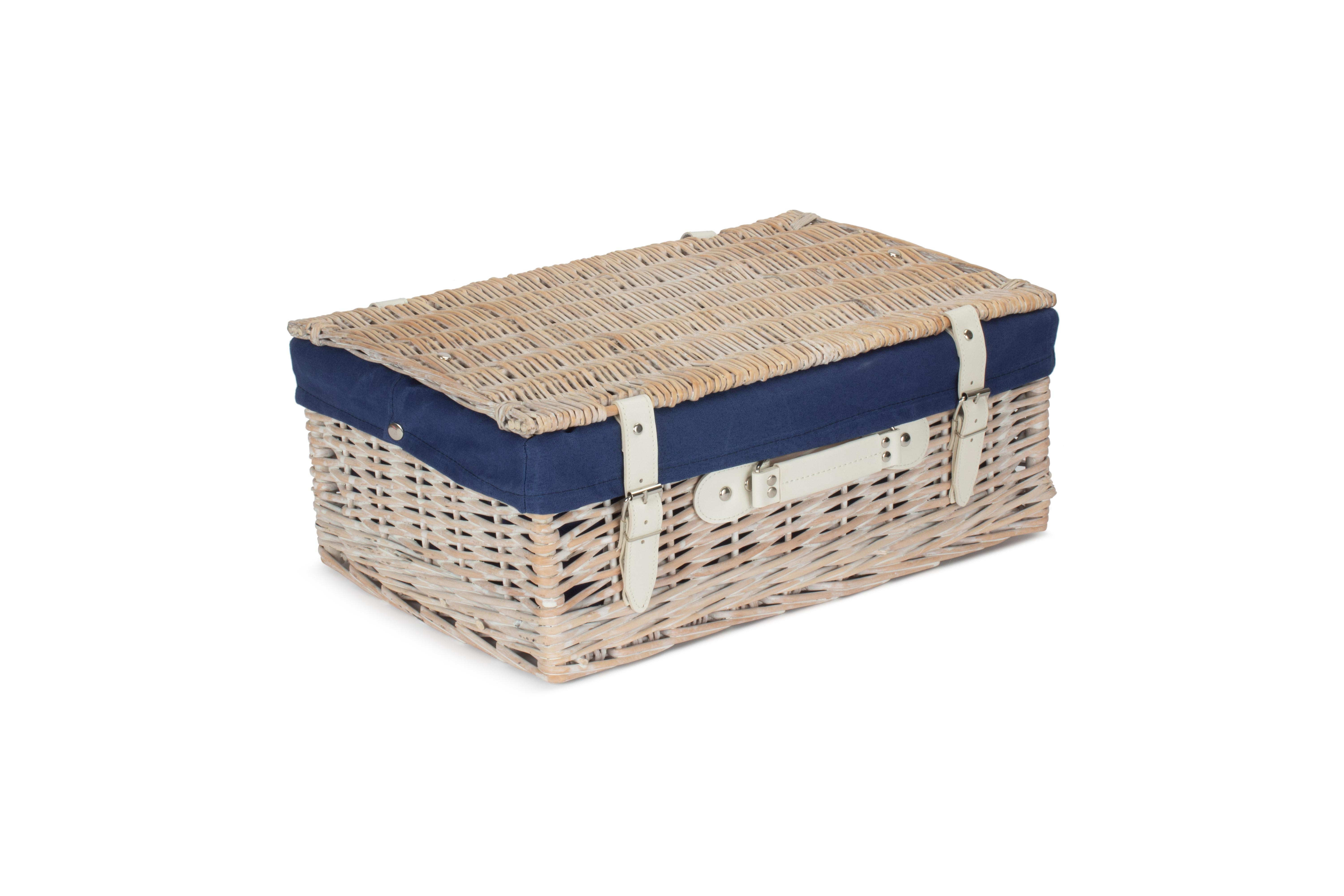 18" White Hamper With Navy Blue Lining - Empty Hampers