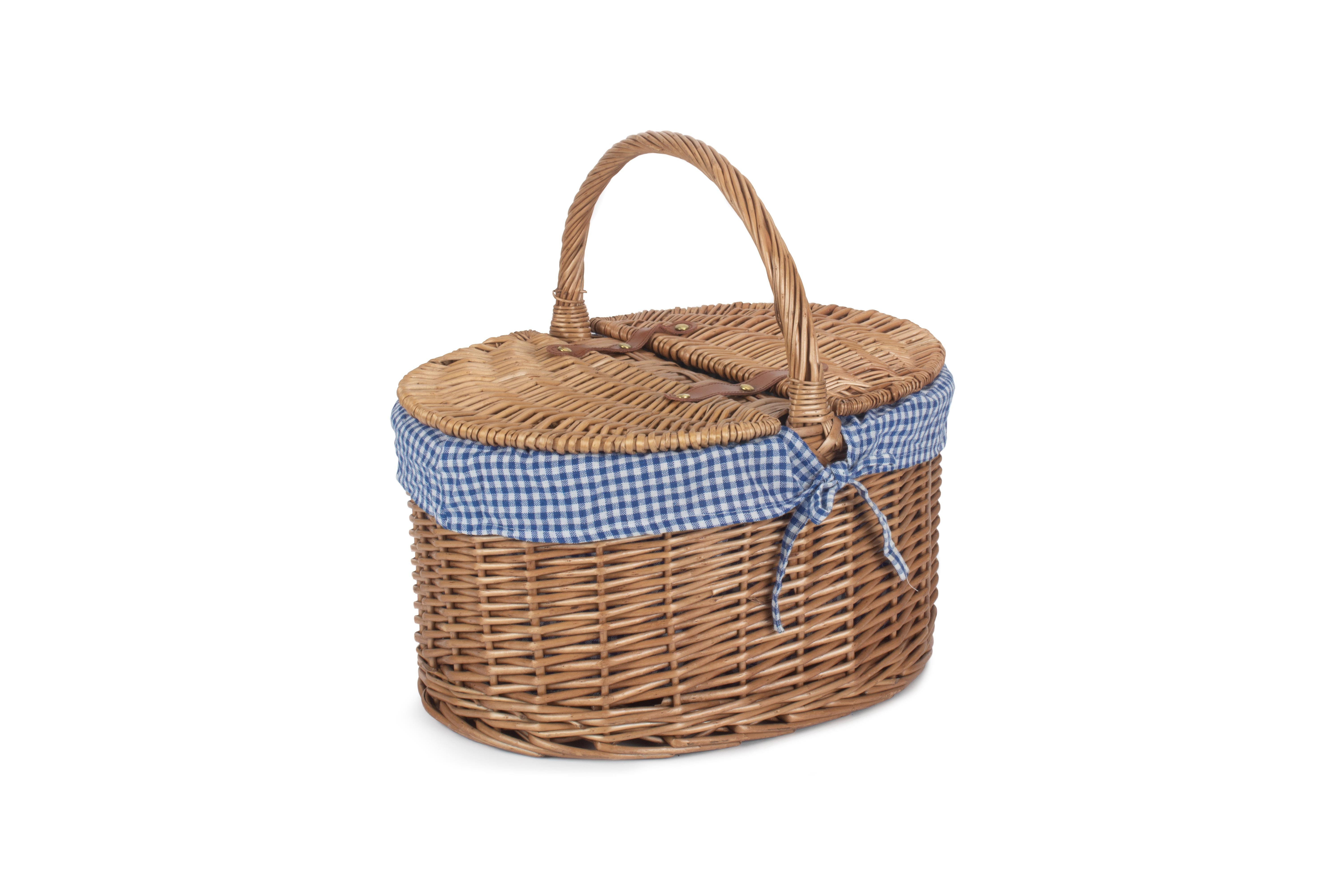 Light Steamed Oval Lidded Hamper With Blue & White Checked Lining ...