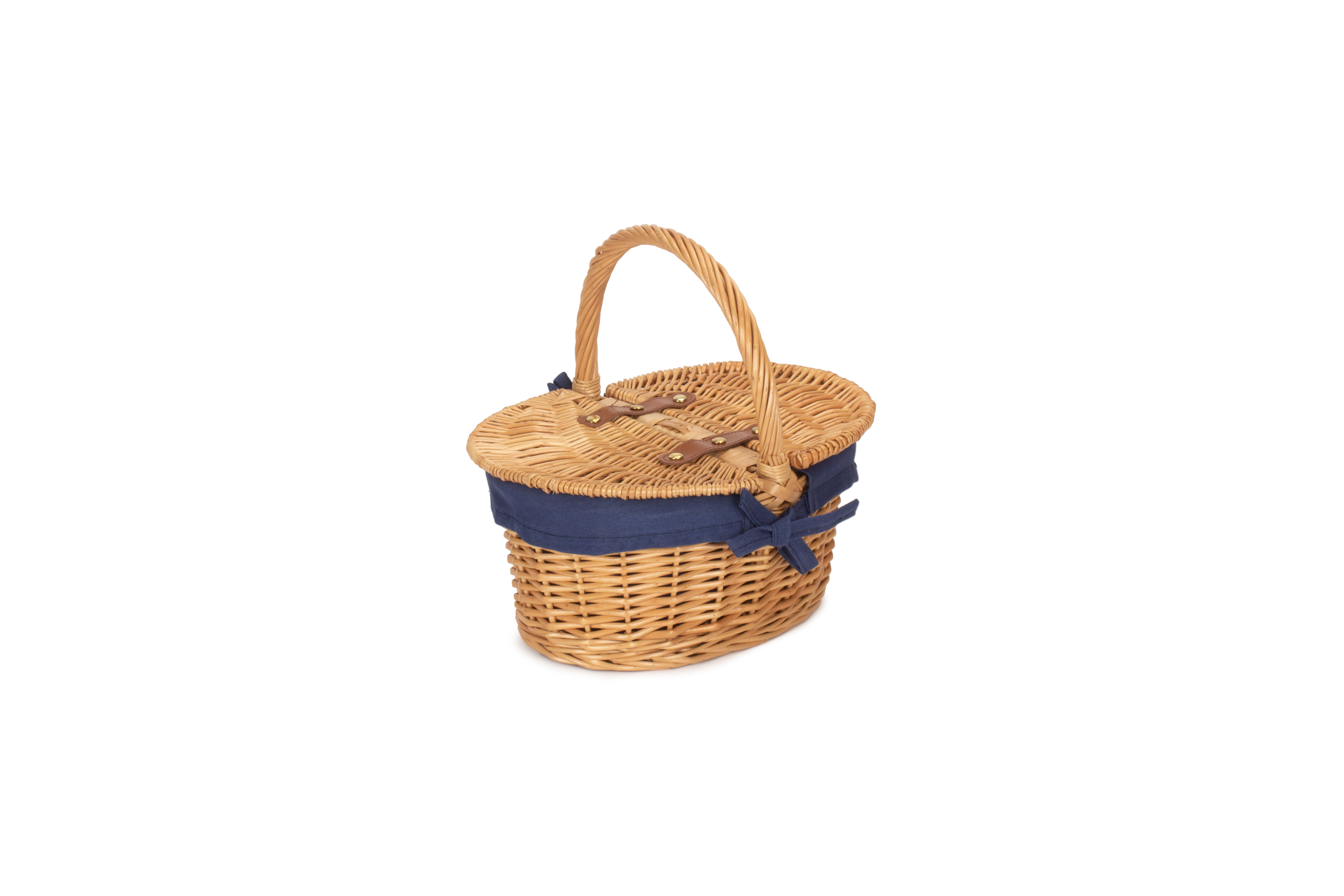 Child's Oval Lidded Hamper With Navy Blue Lining - Empty Hampers