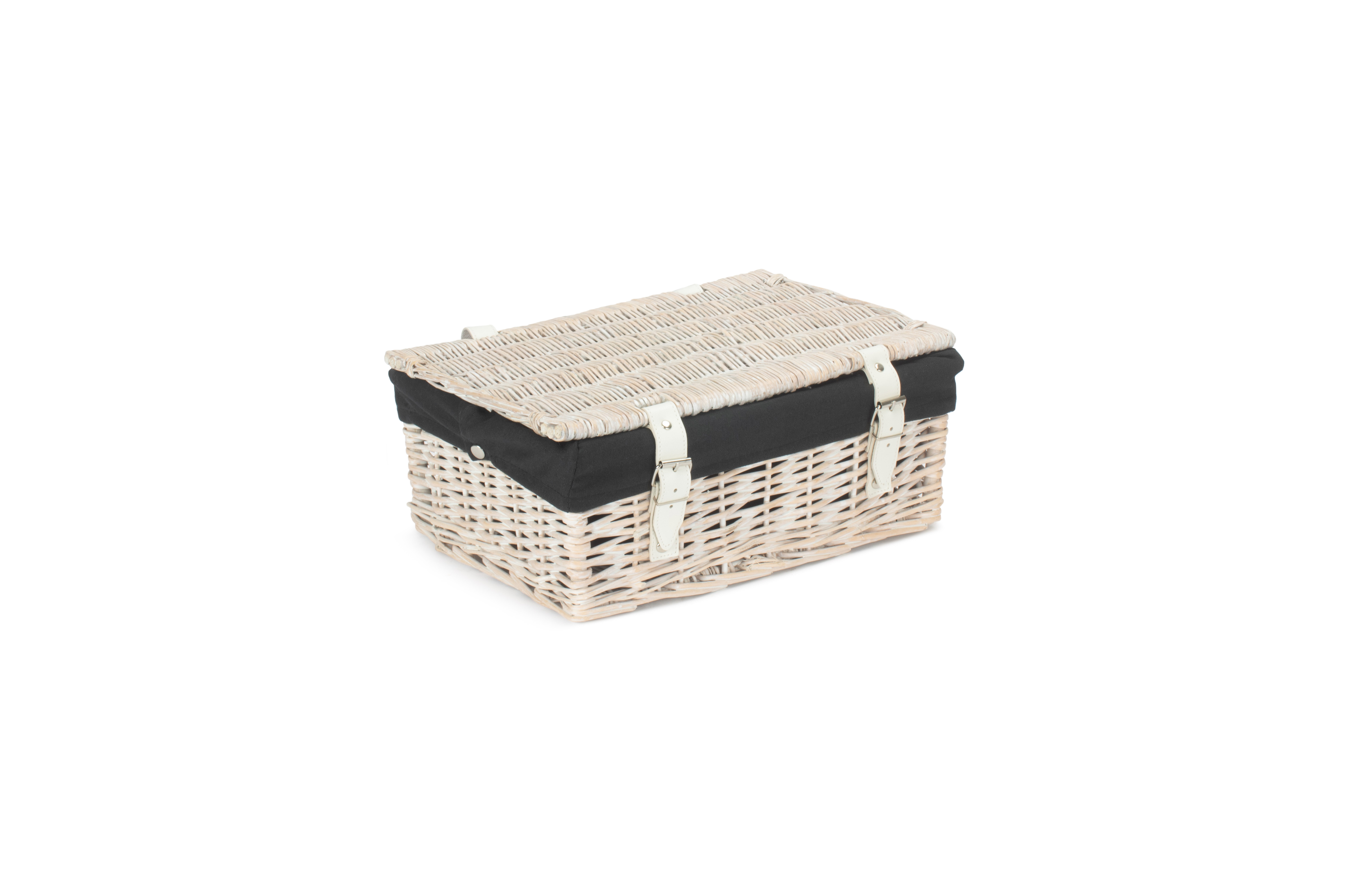 14 Inch Empty Wicker Hamper Basket - White Wash - Black Lining - Empty ...
