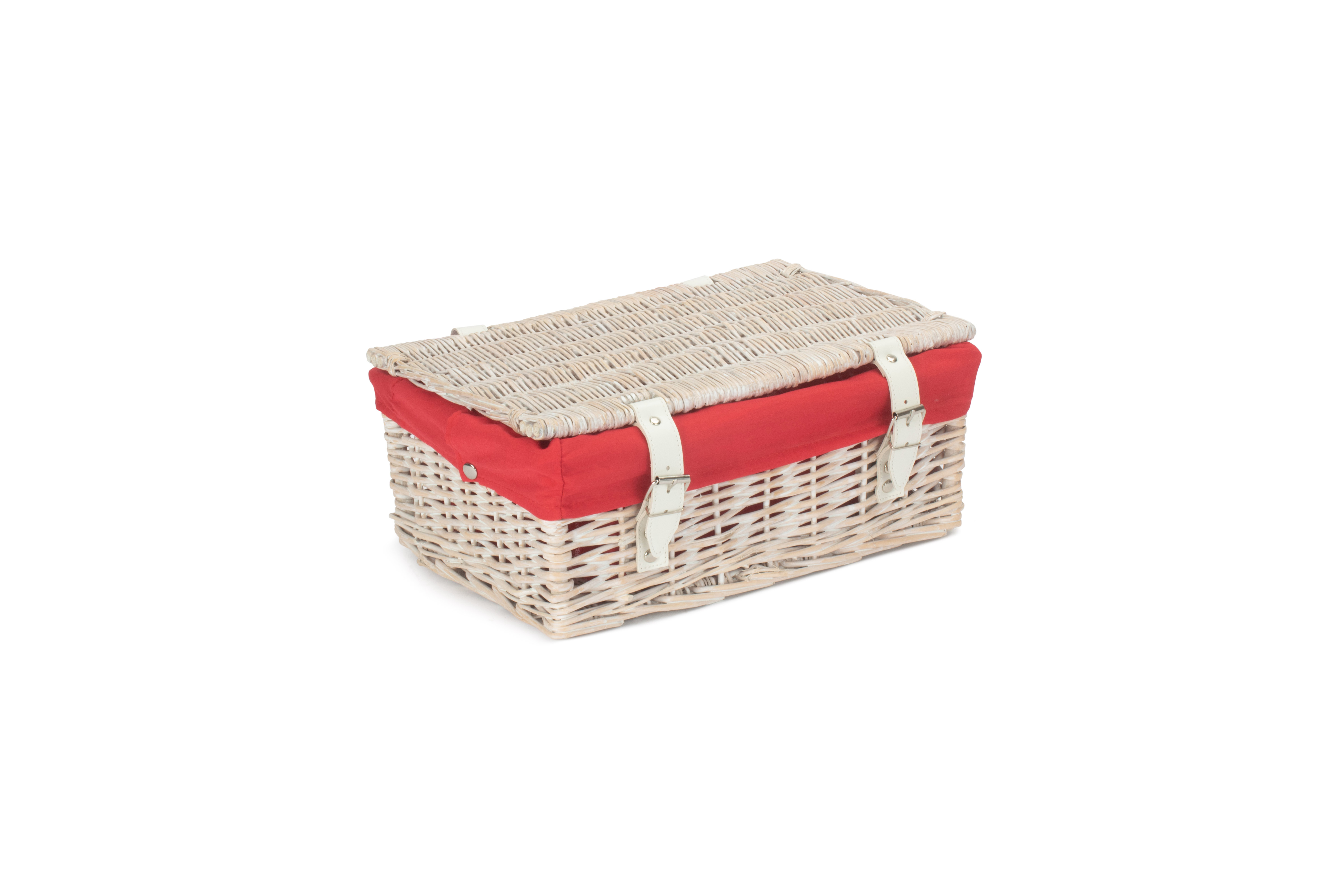 14 Inch Empty Wicker Hamper Basket - White Wash - Red Lining - Empty ...