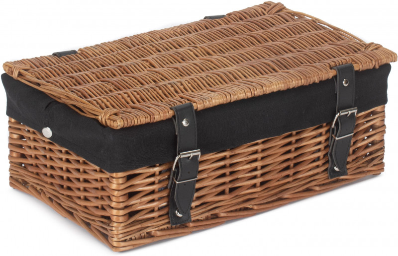 14 Inch Empty Wicker Hamper Basket - Double Steamed - Black Lining ...
