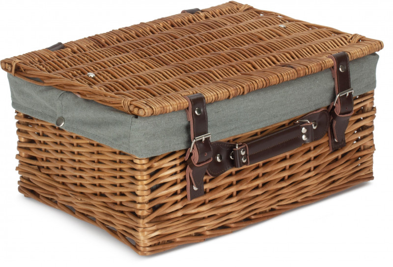 16" Double Steamed Hamper With Grey Sage Lining - Empty Hampers