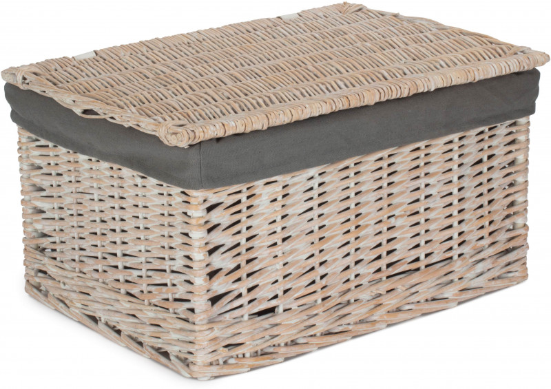 Extra Large White Wash Finish Storage Hamper With Grey Sage Lining ...