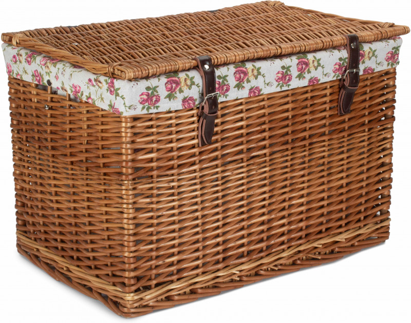 24" Double Steamed Chest Hamper With Garden Rose Lining - Empty Hampers