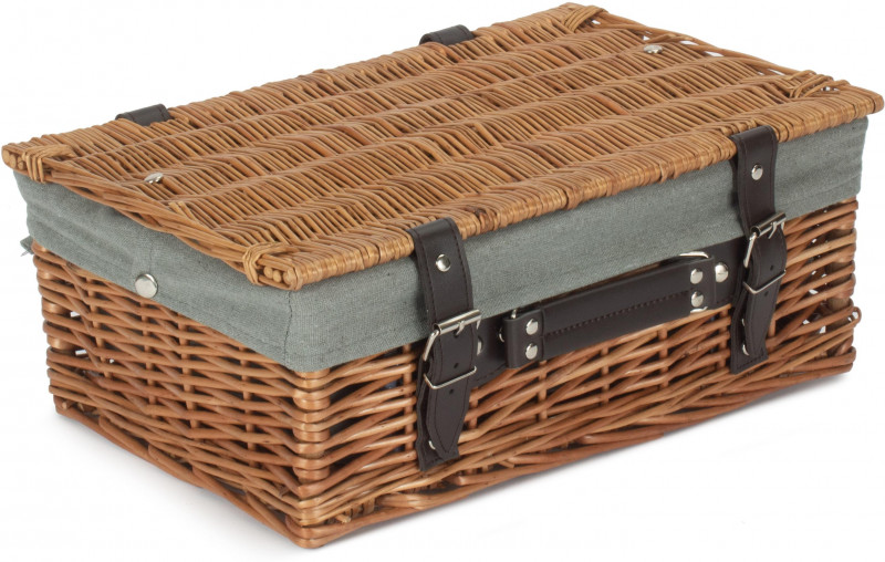 14" Double Steamed Hamper With Grey Sage Lining - Empty Hampers