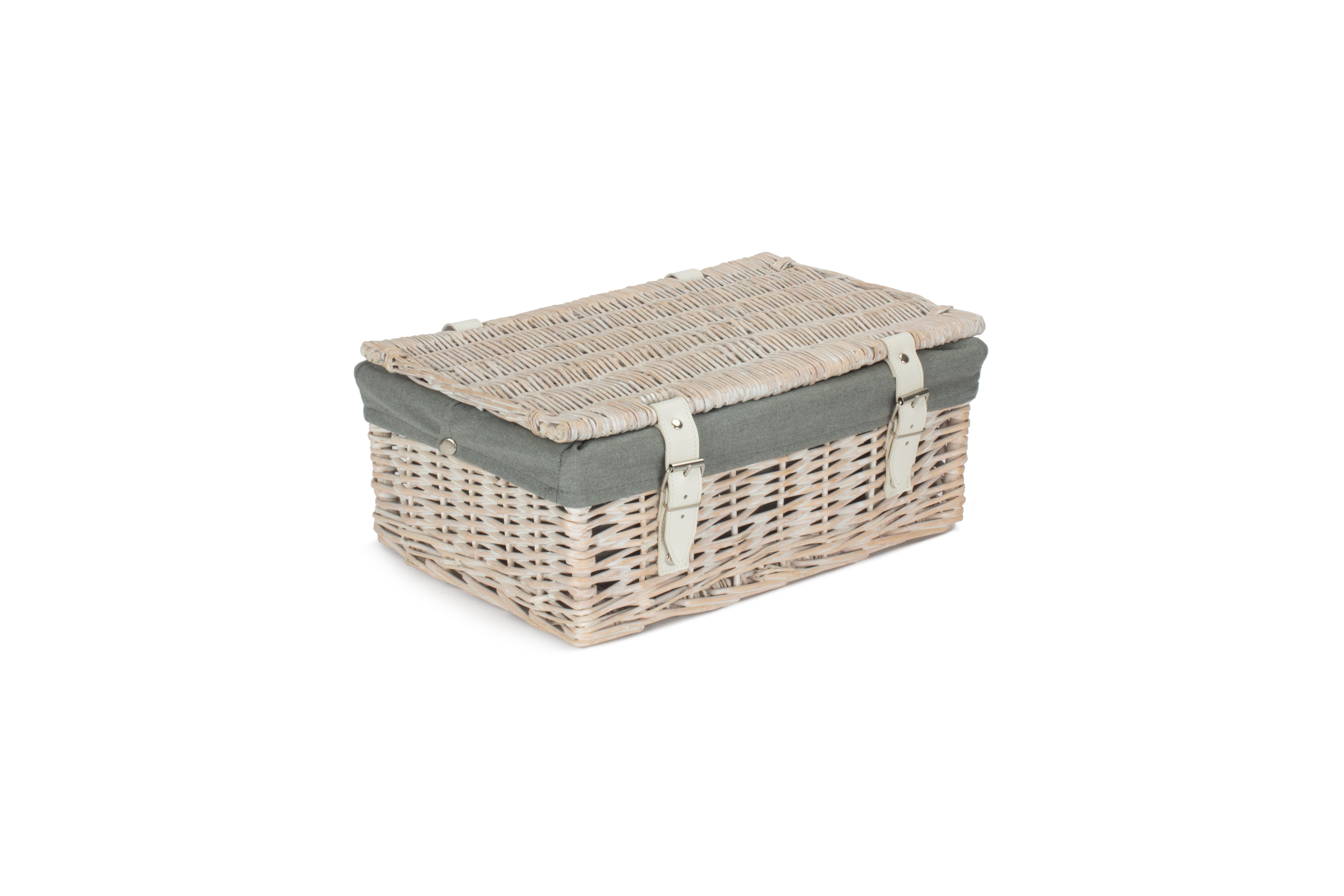 14 Inch Empty Wicker Hamper Basket - White Wash - Grey Sage Lining ...