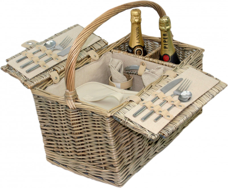 Antique Wash Lidded 2 Person Hamper - Fitted Picnic Hampers